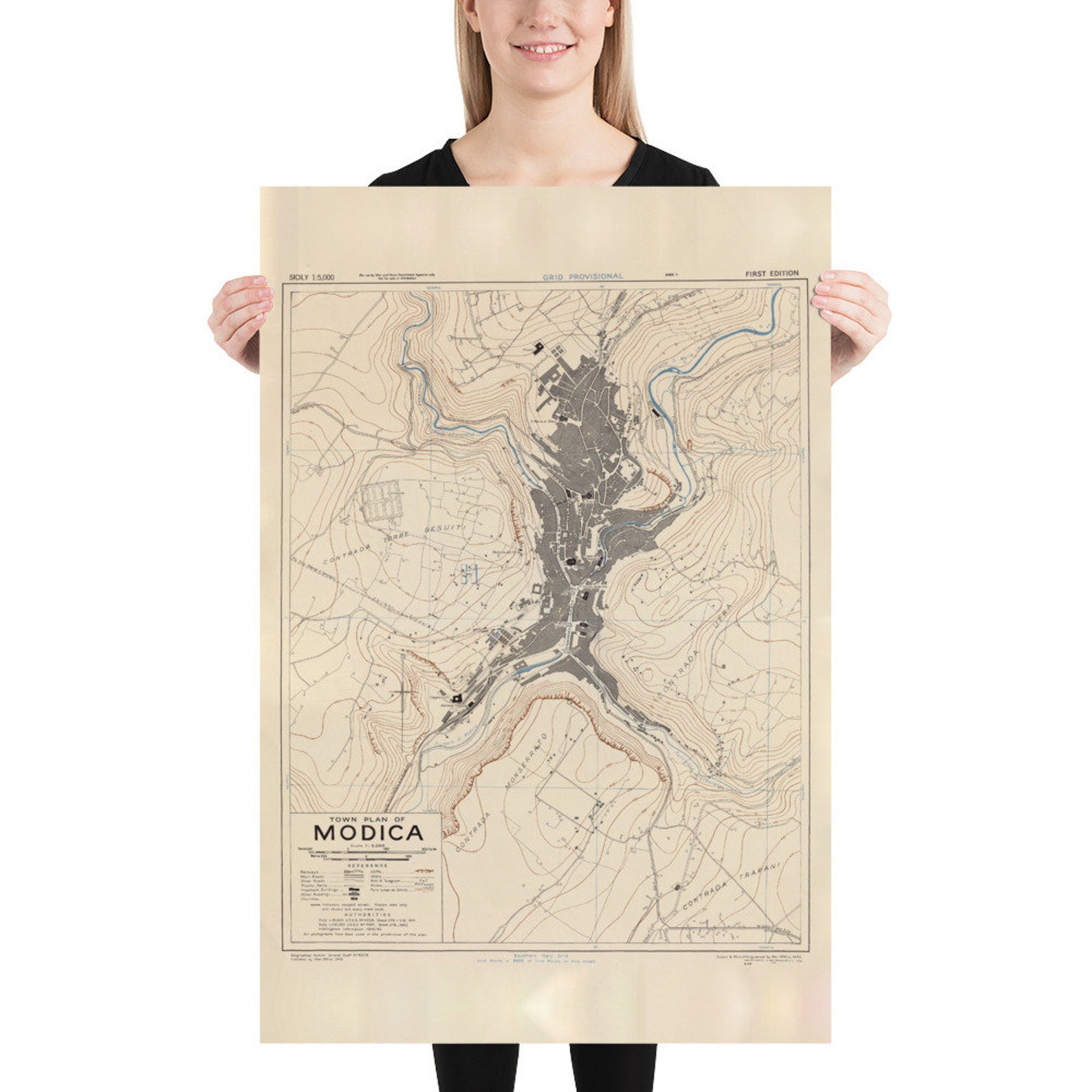 Old Modica Italy Map 1945 Vintage Sicilian City Atlas Poster | Etsy