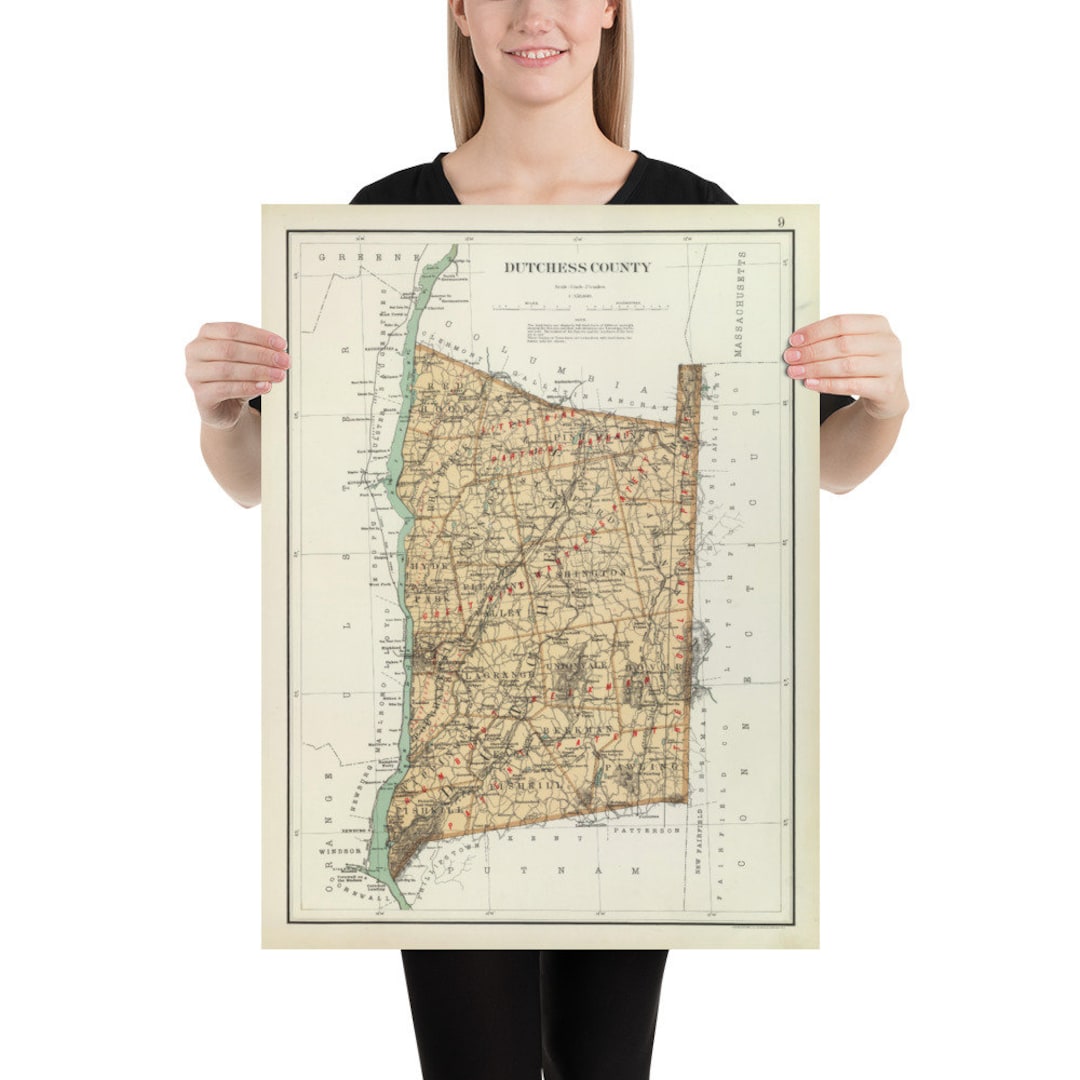 Old Dutchess County NY Map (1895) Vintage Hudson Valley New York Atlas ...