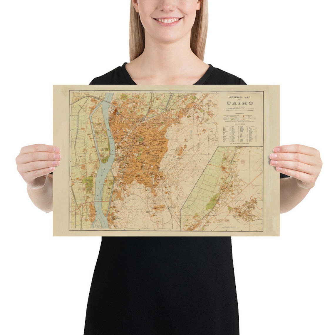 Old Cairo Egypt Map (1920) Vintage Egyptian Capital City Atlas Poster ...