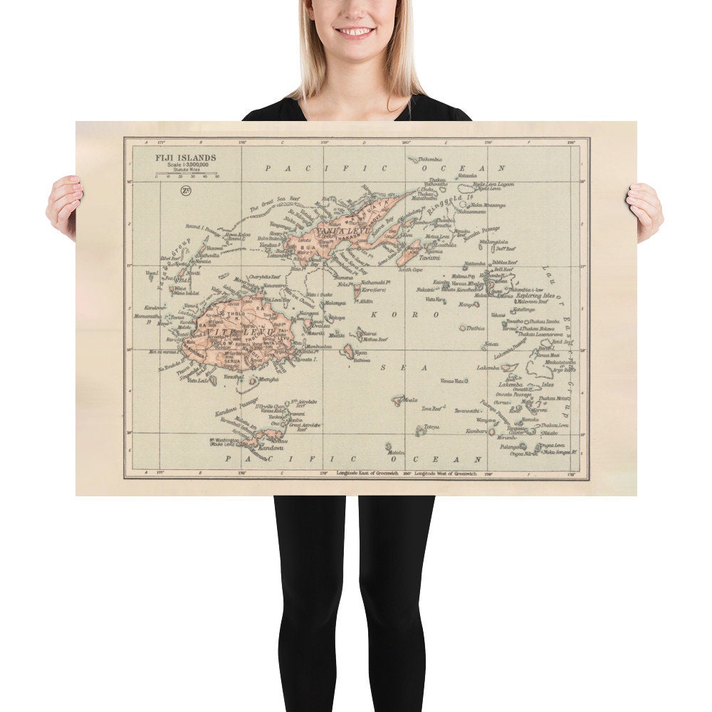 Old Fiji Map (1919) Vintage Viti Levu Atlas Poster - Etsy