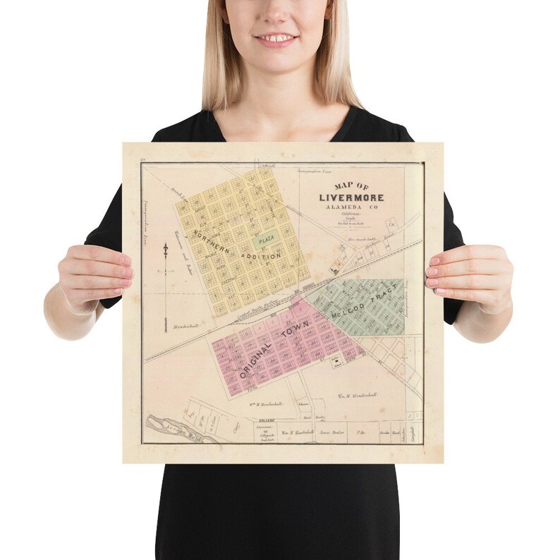 Old Livermore CA Map (1878) Vintage Alameda County California City ...