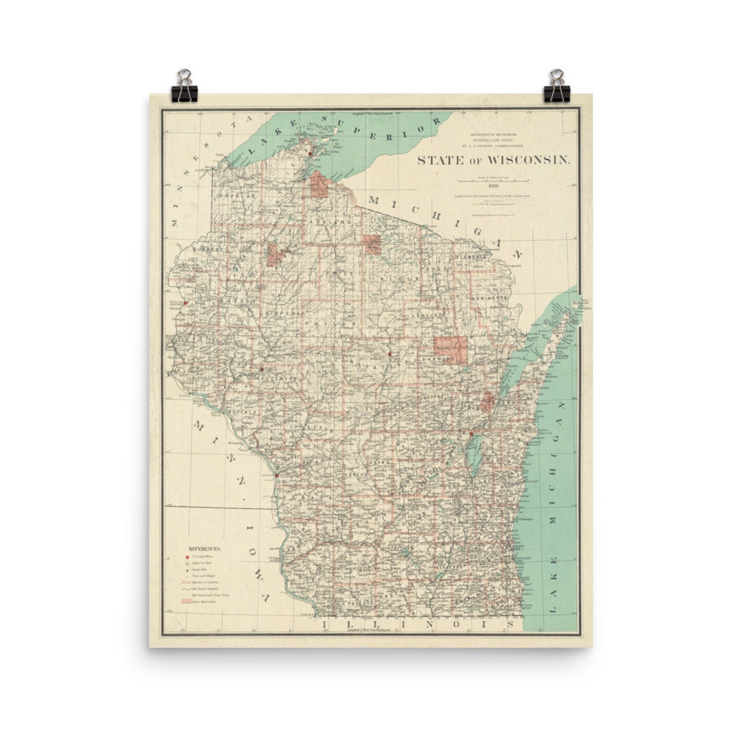Old Wisconsin Map (1886) Vintage Badger State Atlas Poster - Etsy
