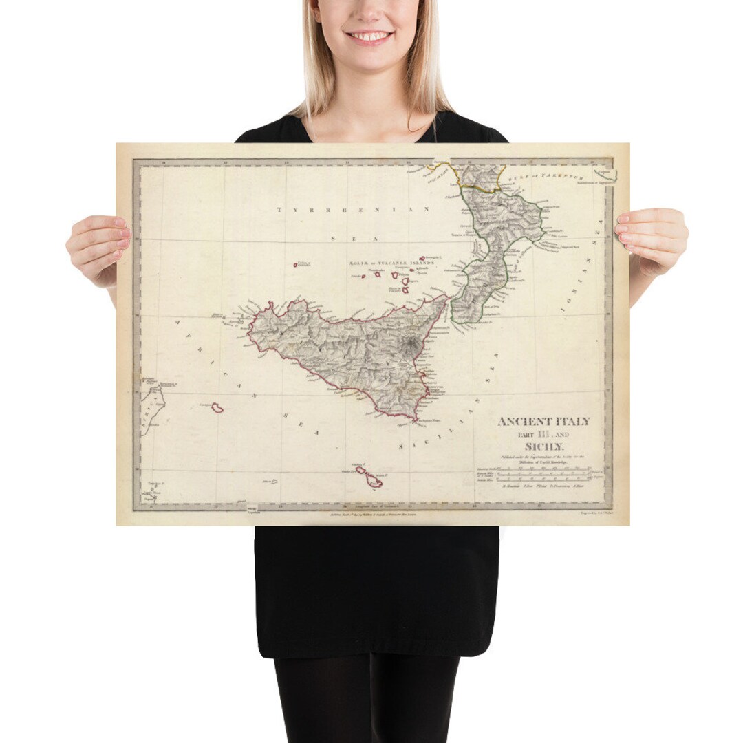 Old Sicily Italy Map (1830) Vintage Sicilian Atlas Poster - Etsy