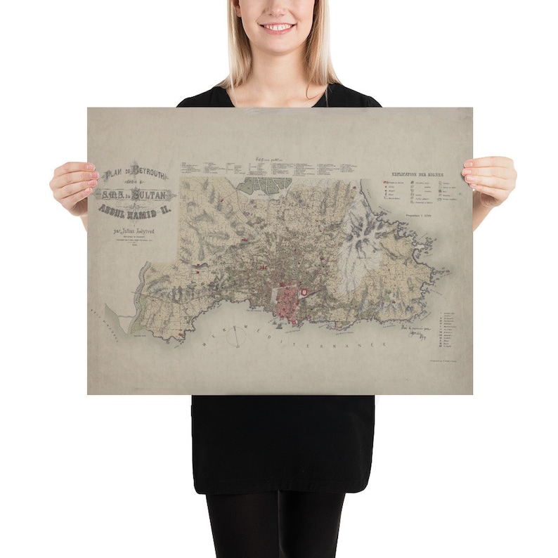 Vintage Beirut Lebanon Map (1876) Old Lebanese Capital City Atlas ...