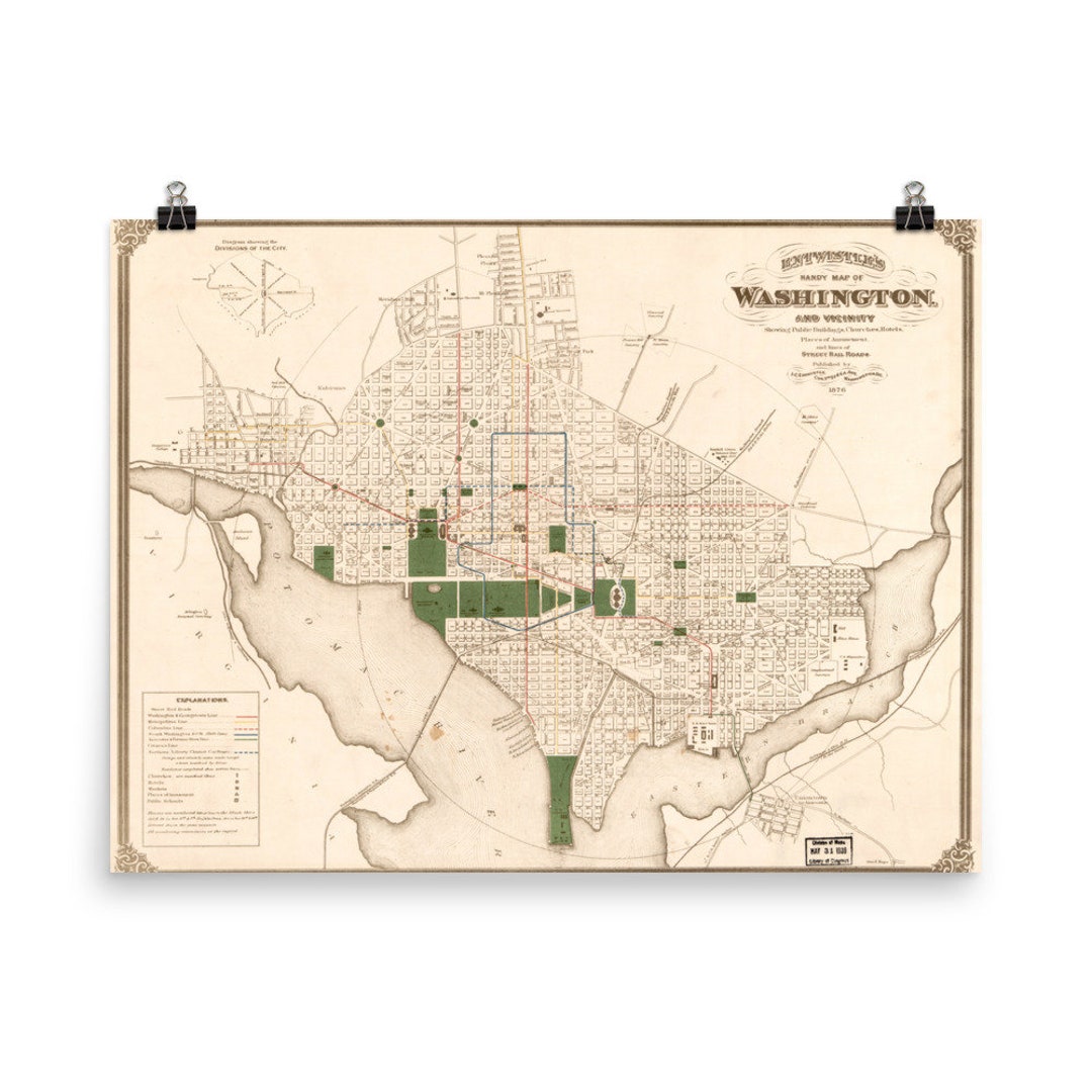 Vintage Washington DC Map (1876) District of Columbia Atlas Poster - Etsy