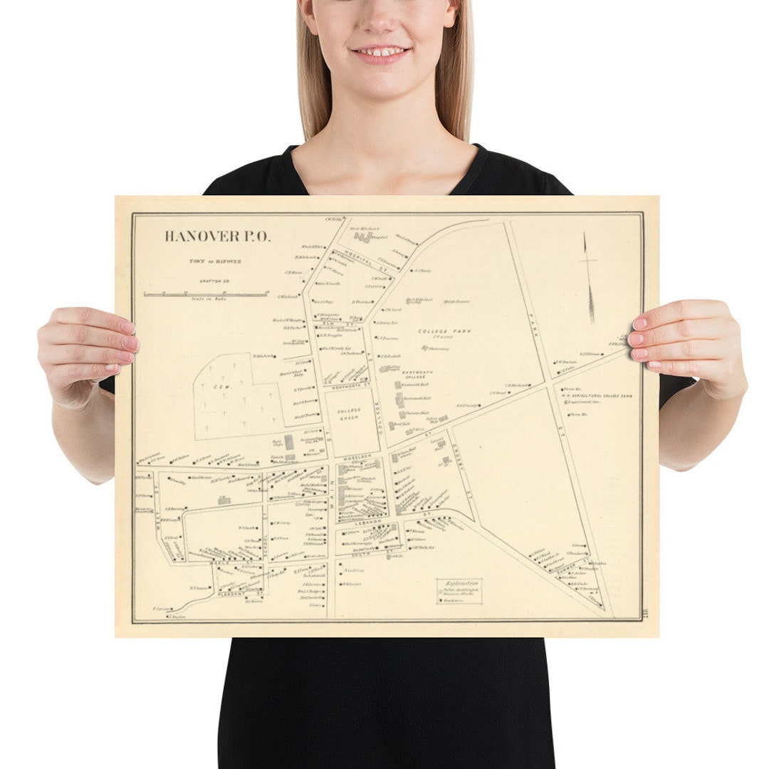 Old Hanover NH Map (1892) Vintage New Hampshire Town & Street Atlas ...