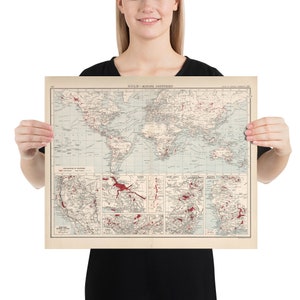 Old World Gold Mining Map (1907) Vintage Global Precious Metals Mines ...