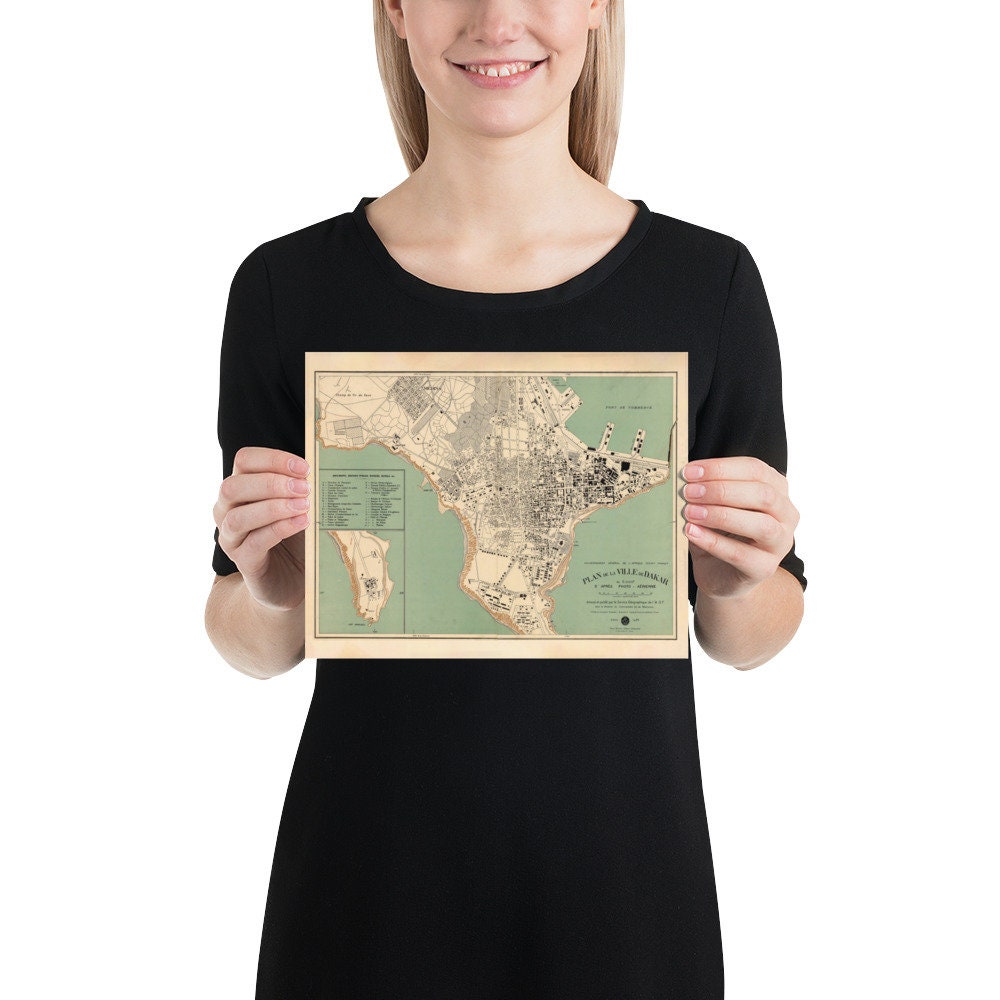 Old Dakar Senegal Map (1925) Vintage Senegalese Capital City Atlas ...