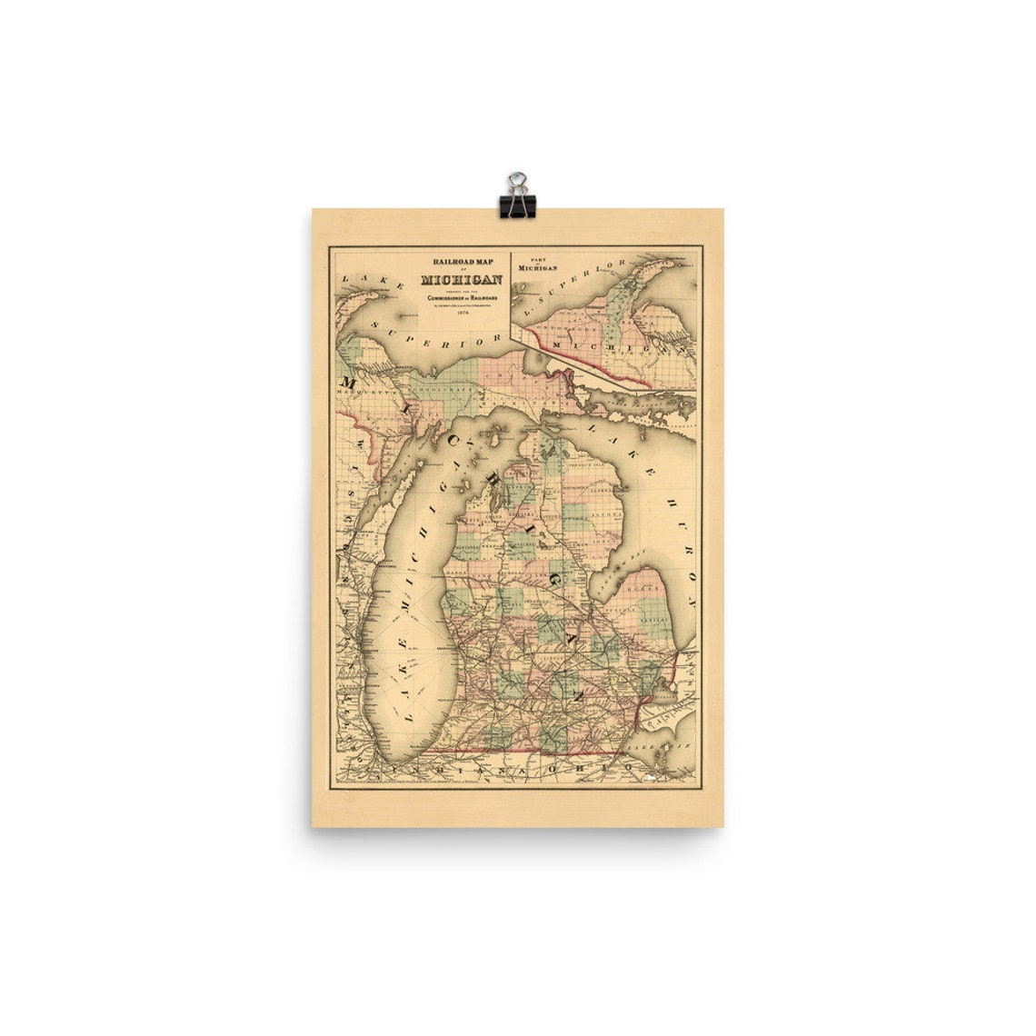Michigan Railroad Map 1876 Old MI State Railway Lines Atlas | Etsy