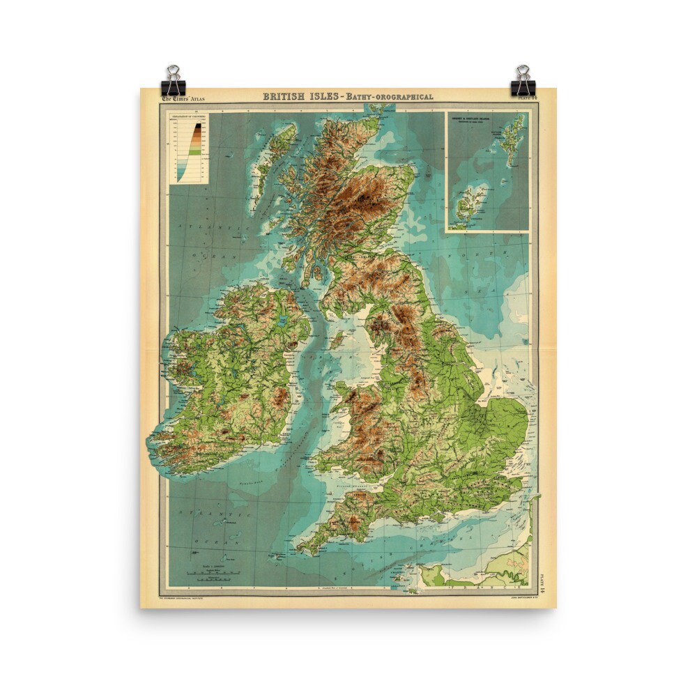 British Isles Map (1922) Old United Kingdom Physical Atlas Poster - Etsy
