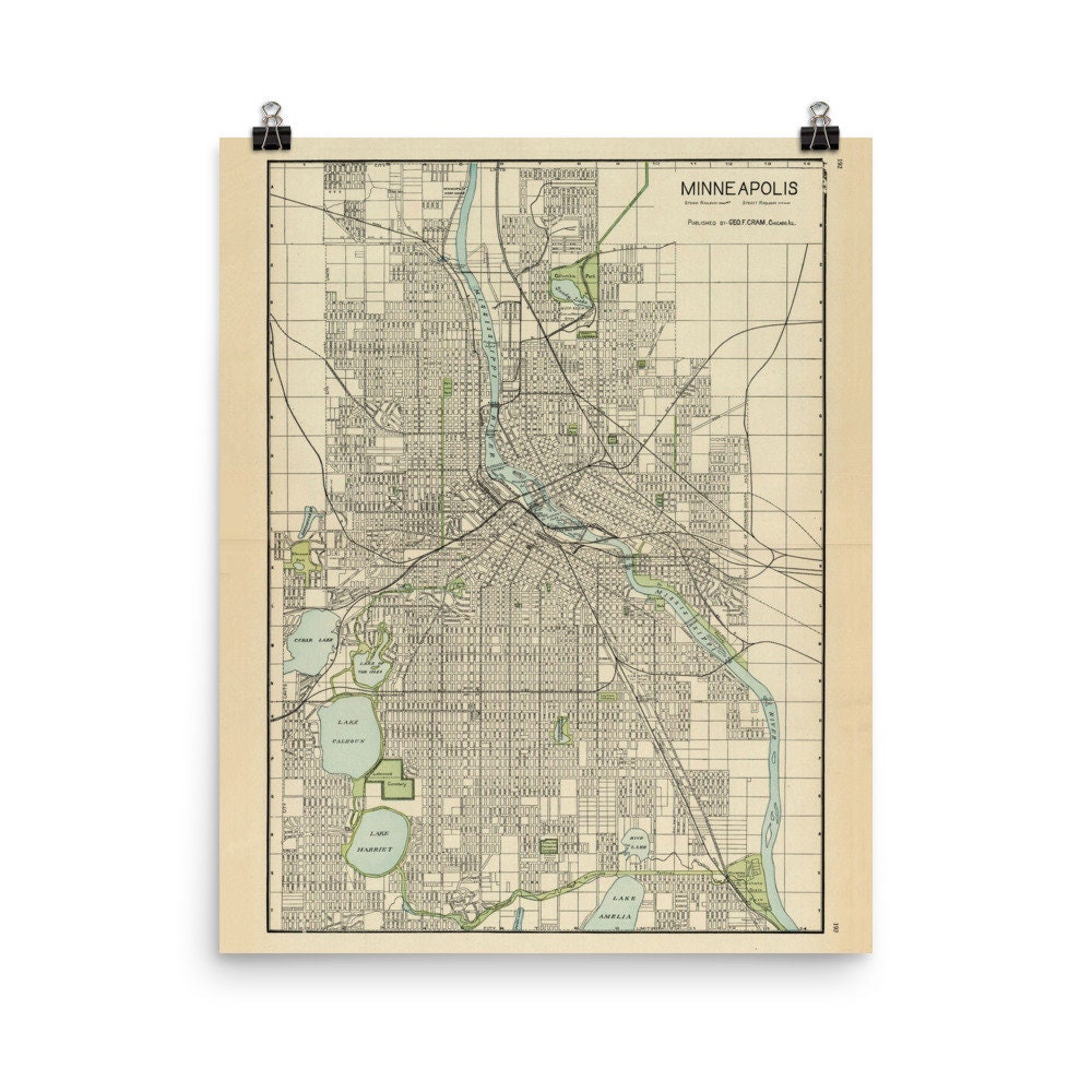 Old Minneapolis MN Map (1901) Vintage Minnesota City of Lakes Atlas ...