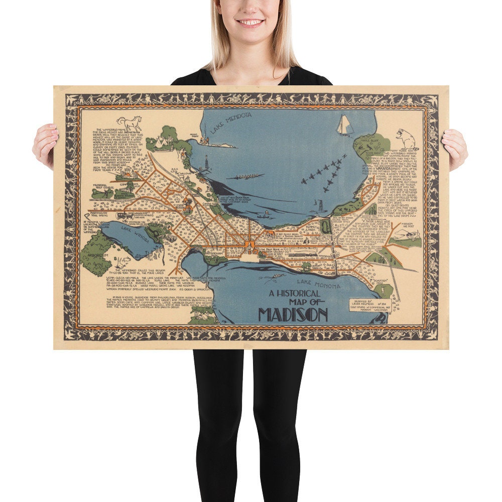 Old Madison WI Map (1924) Vintage Wisconsin Capital City Atlas Poster ...