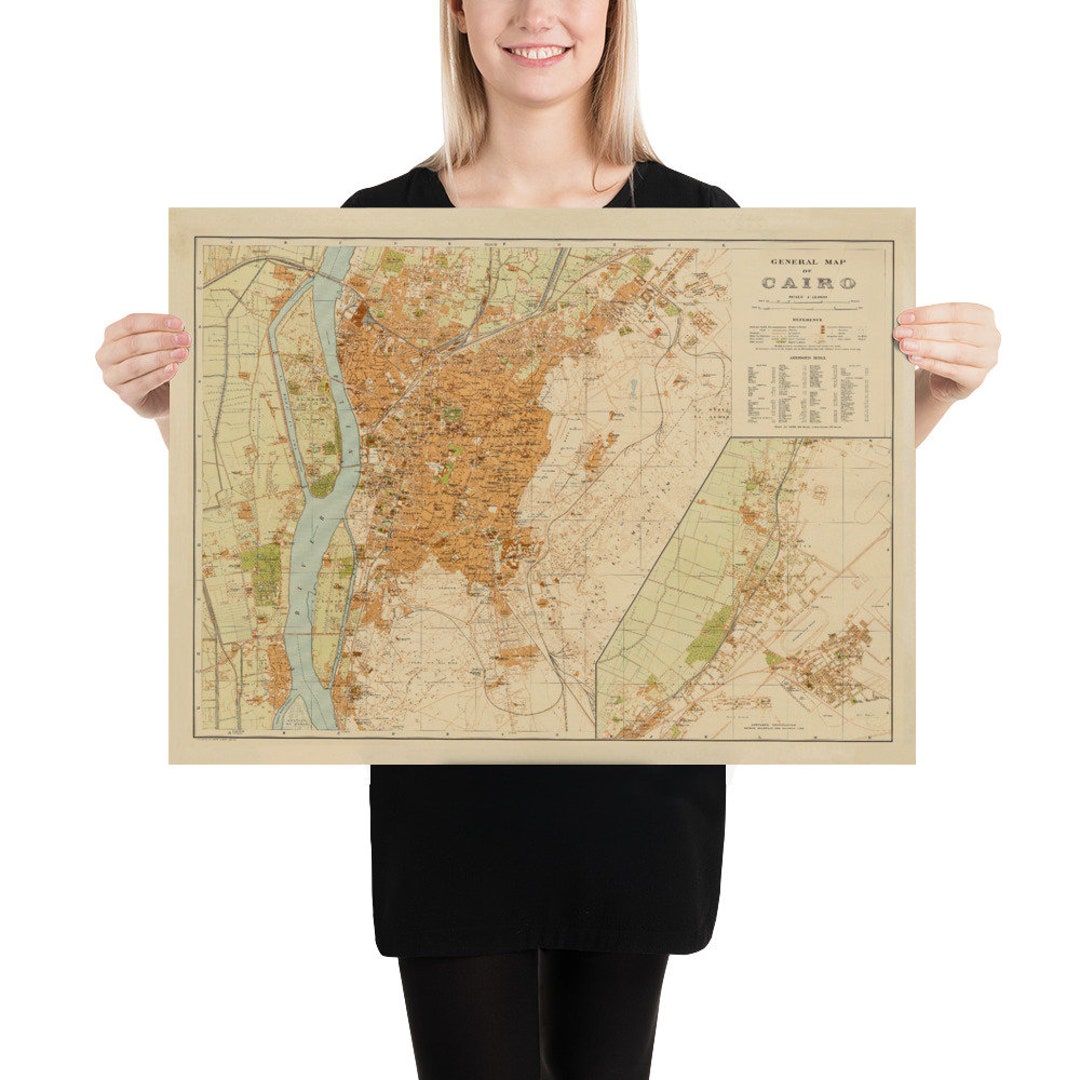 Old Cairo Egypt Map (1920) Vintage Egyptian Capital City Atlas Poster ...