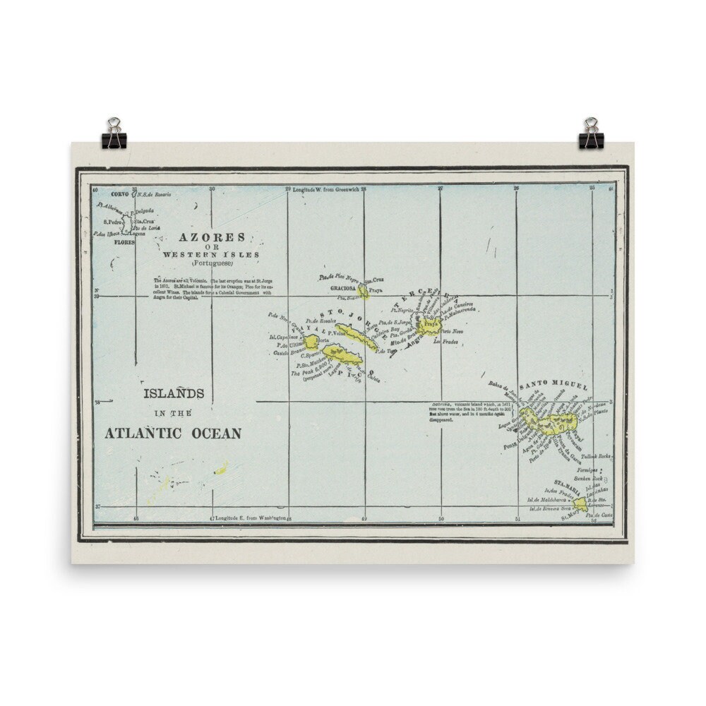 Old Azores Portugal Map 1901 Vintage Açores Portuguese - Etsy