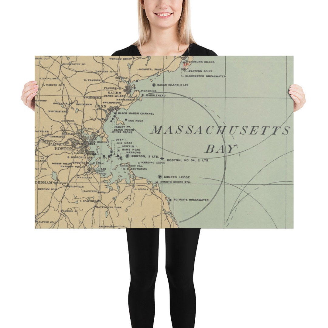 Old Boston Harbor Lighthouse Map (1898) Vintage Massachusetts Bay ...