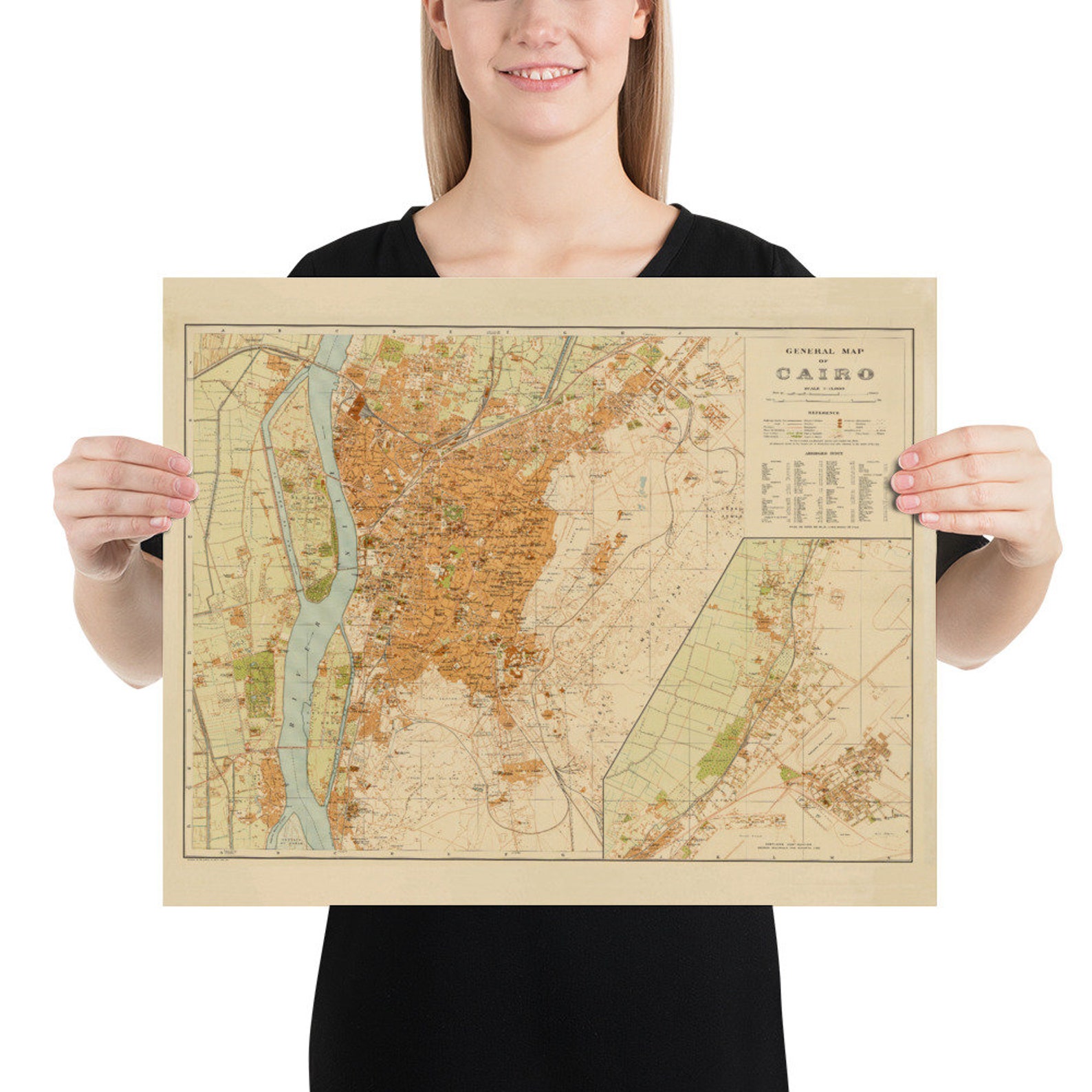 Old Cairo Egypt Map (1920) Vintage Egyptian Capital City Atlas Poster ...