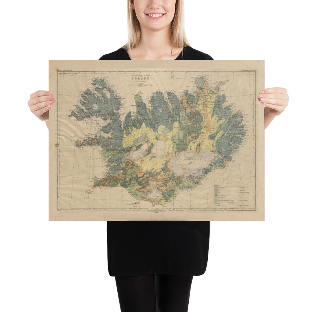Old Iceland Geology Map (1906) Vintage Islandia Geological Atlas Poster ...