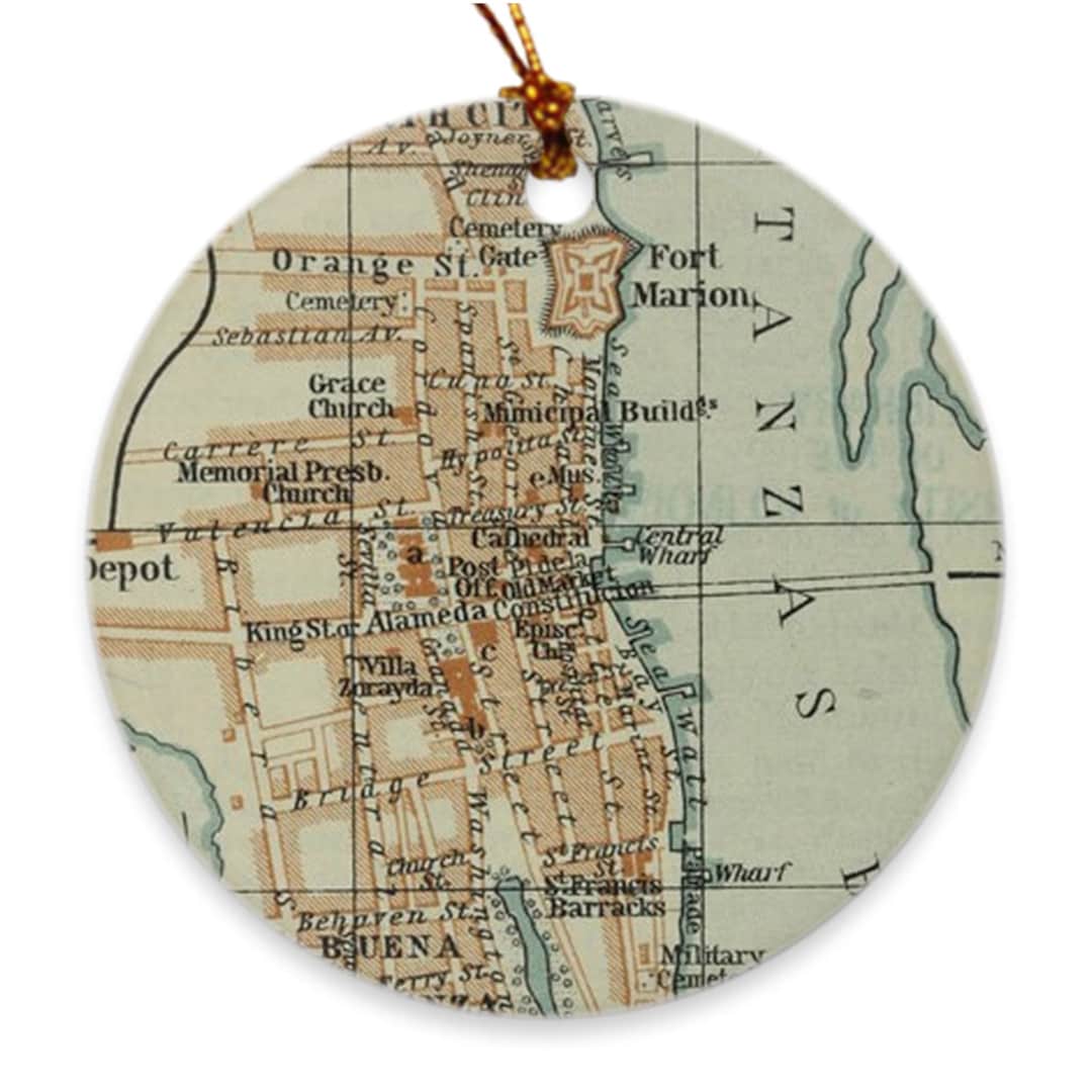 St. Augustine Florida Old Map (1904) Historical Fl Settlement Ornaments ...
