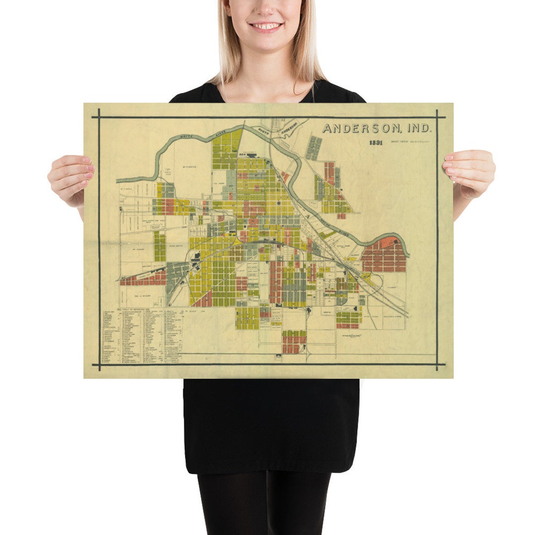 Old Anderson IN Map (1891) Vintage Madison County Indiana City Atlas ...