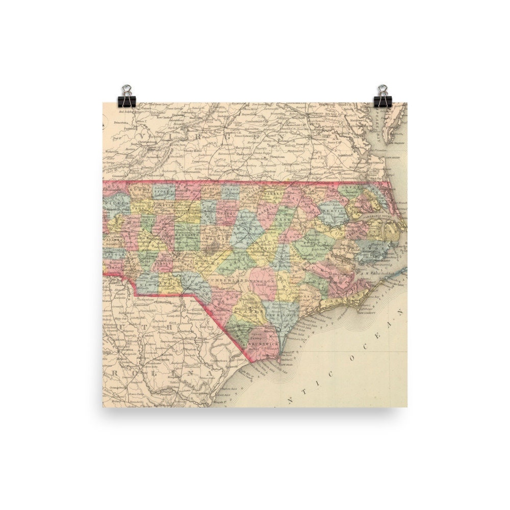 Vintage North Carolina Map 1859 State and County Atlas - Etsy