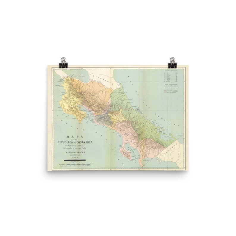 Old Costa Rica Map 1889 Vintage Latin America Country Atlas - Etsy