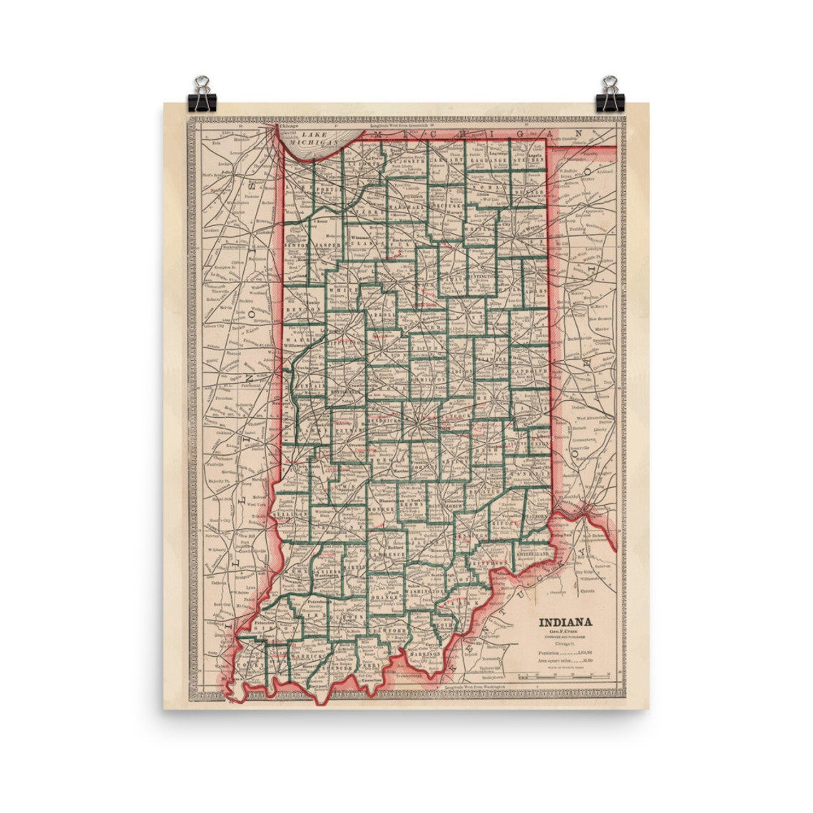 Old Map of Indiana (1883) Vintage IN State & County Atlas Poster - Etsy