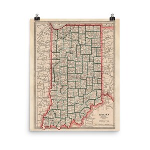 Old Map of Indiana (1883) Vintage IN State & County Atlas Poster - Etsy