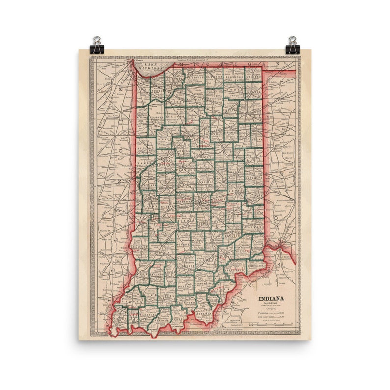 Old Map of Indiana (1883) Vintage IN State & County Atlas Poster - Etsy