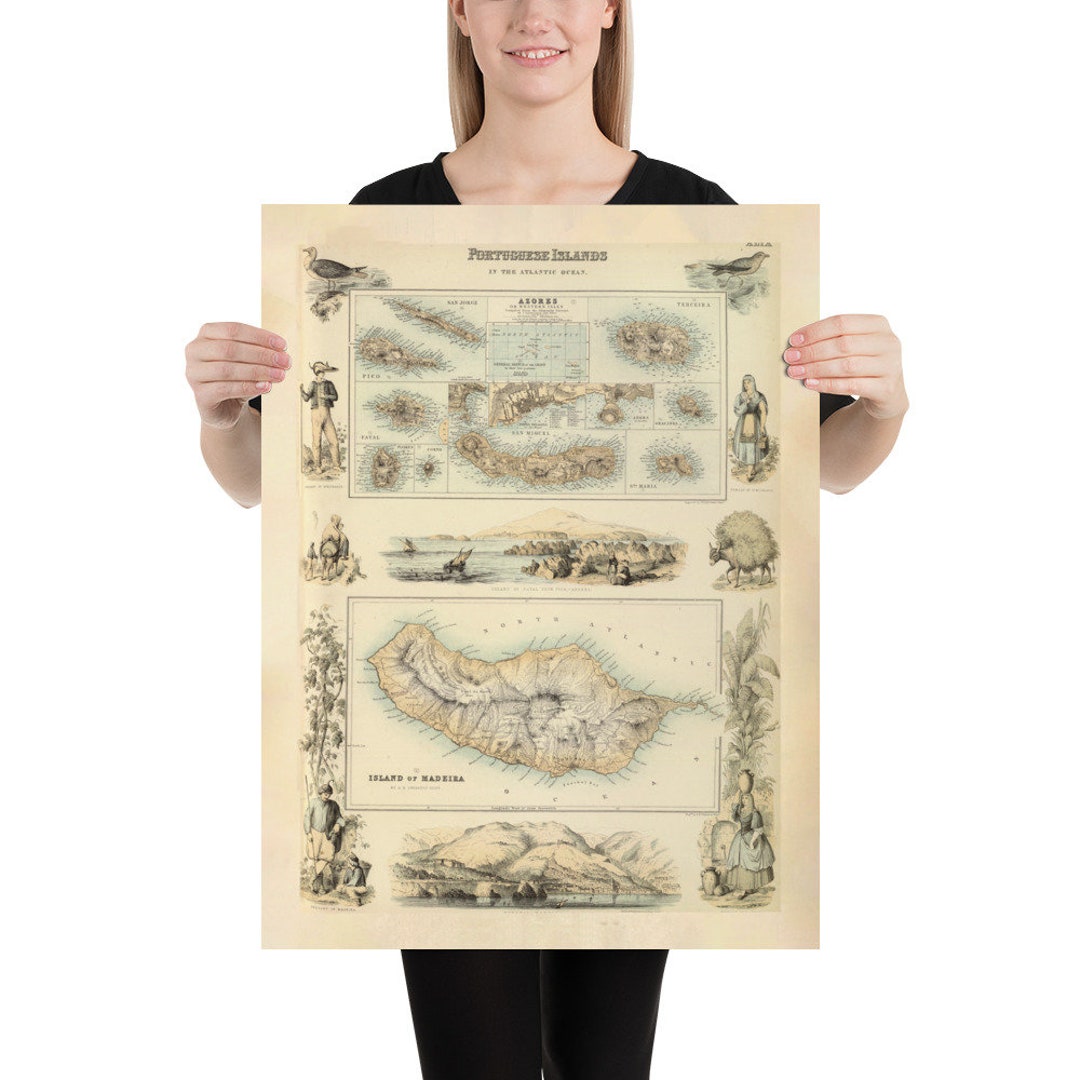 Old Azores Islands Map (1872) Vintage Portuguese Isles Atlas Poster - Etsy