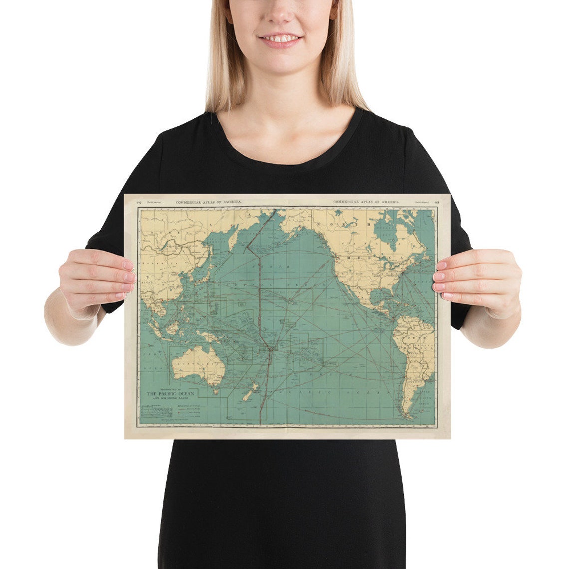 Old Pacific Ocean Map (1924) Vintage Nautical & Maritime Chart Poster ...