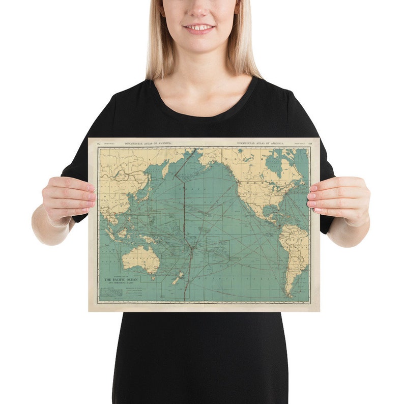 Old Pacific Ocean Map (1924) Vintage Nautical & Maritime Chart Poster ...