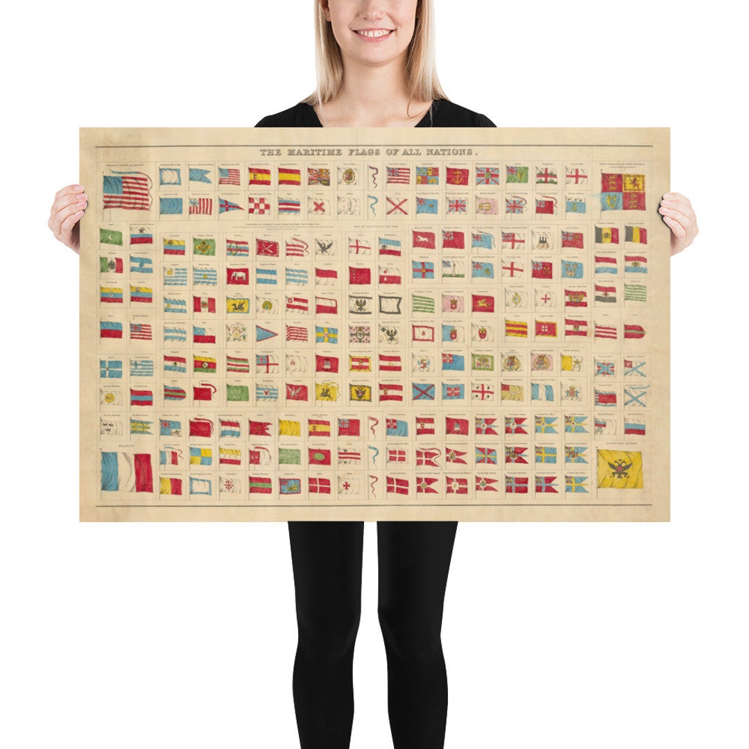 Old Nations Maritime Flags Illustration (1851) Vintage Nautical Naval ...