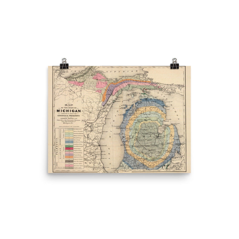 Vintage Michigan Geology Map (1873) Old MI Geological Atlas Poster - Etsy