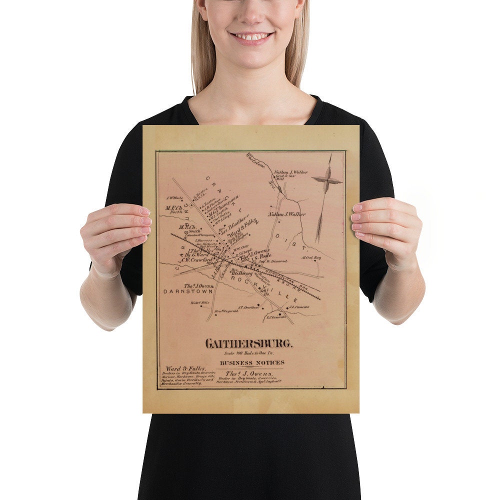 Old Gaithersburg MD Map (1879) Vintage Gburg Maryland Atlas Poster - Etsy