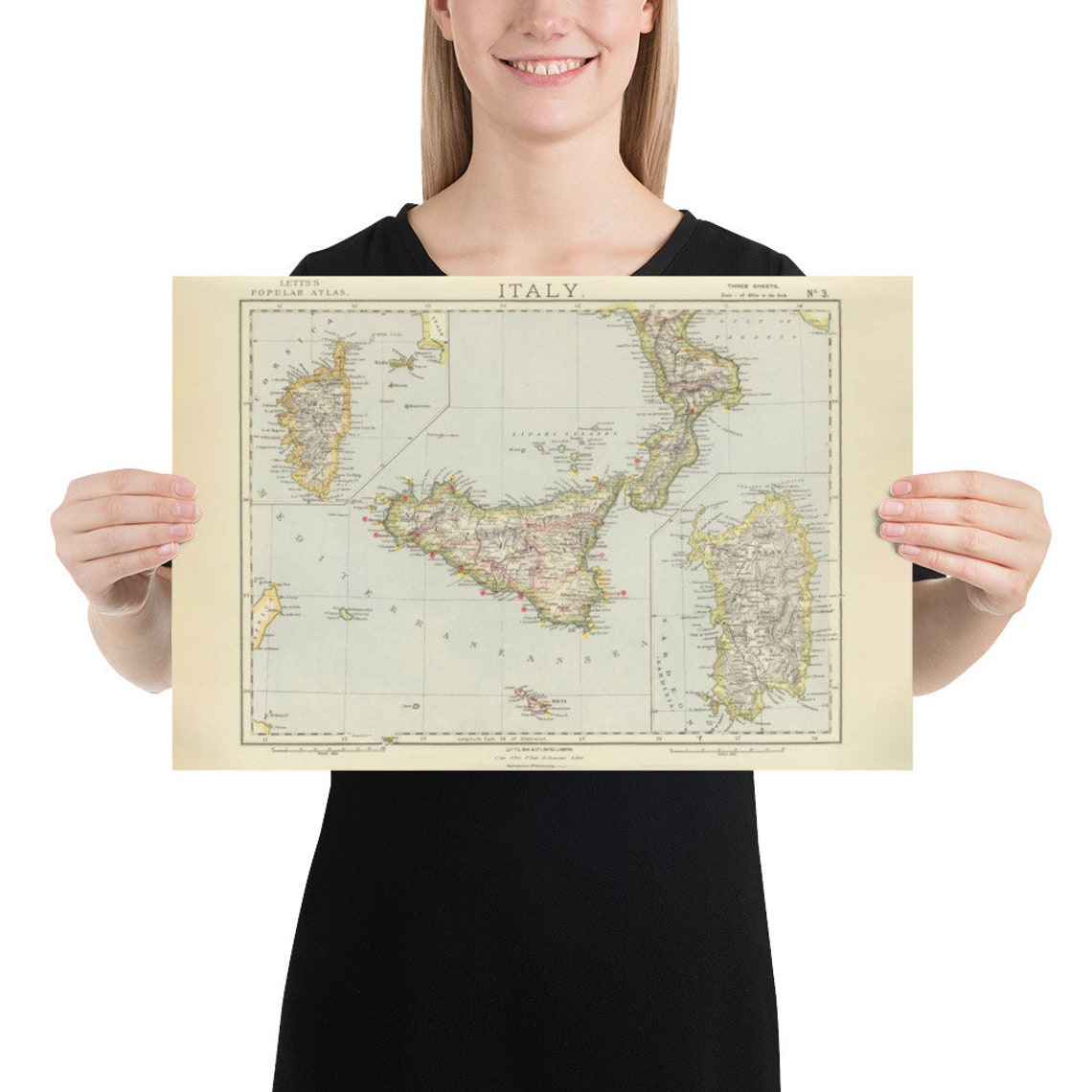 Old Sicily Italy Map 1883 Italian Historical Atlas Poster - Etsy