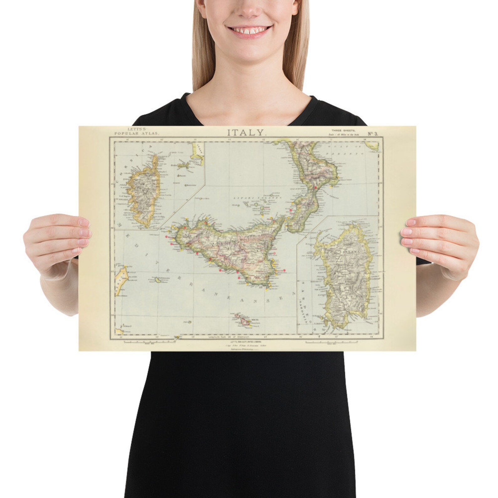Old Sicily Italy Map 1883 Italian Historical Atlas Poster - Etsy