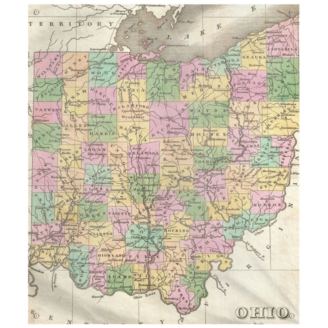 Vintage Ohio Map Tapestry 1827 State Atlas | Etsy