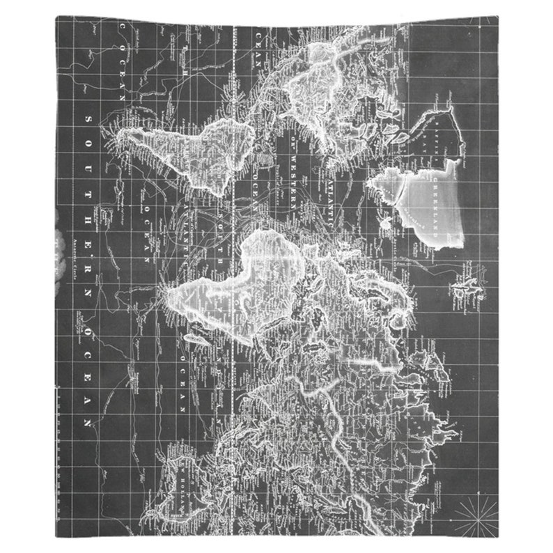 World Map Tapestry 1833 Black and White Atlas - Etsy
