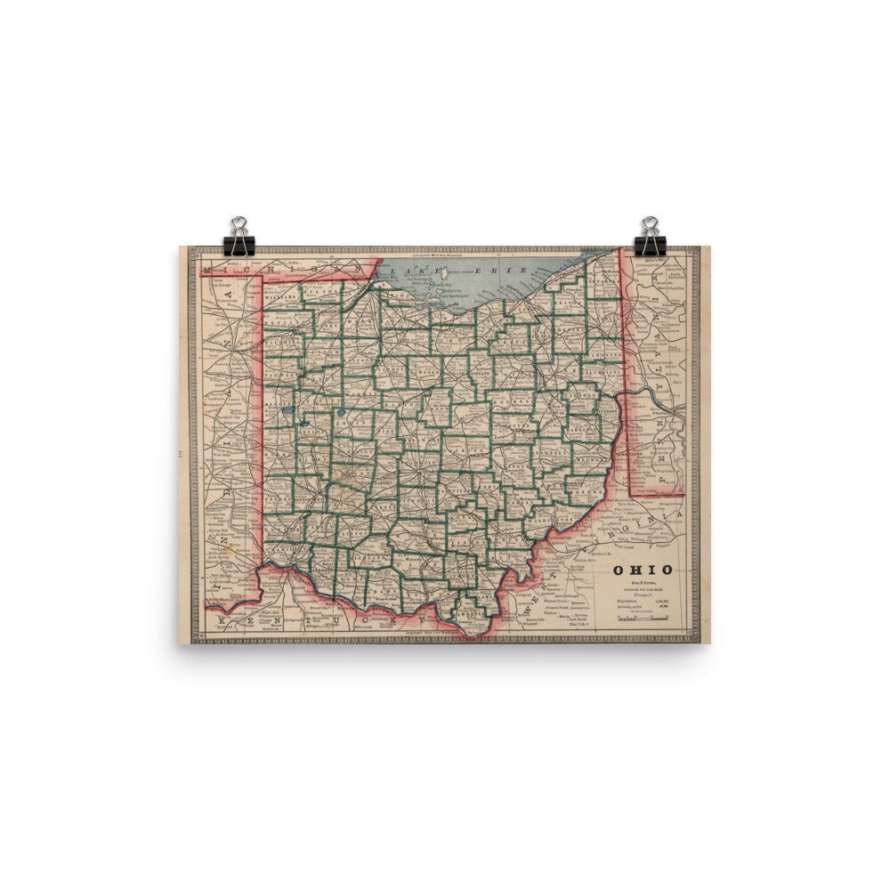 Vintage Ohio Map (1883) State and County Atlas Poster - Etsy