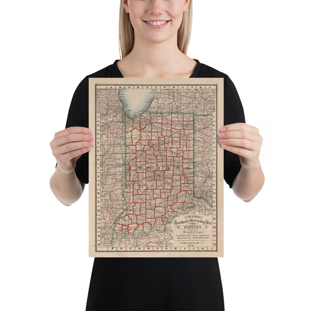 Old Indiana Counties Map 1878 The Hoosier State Vintage | Etsy
