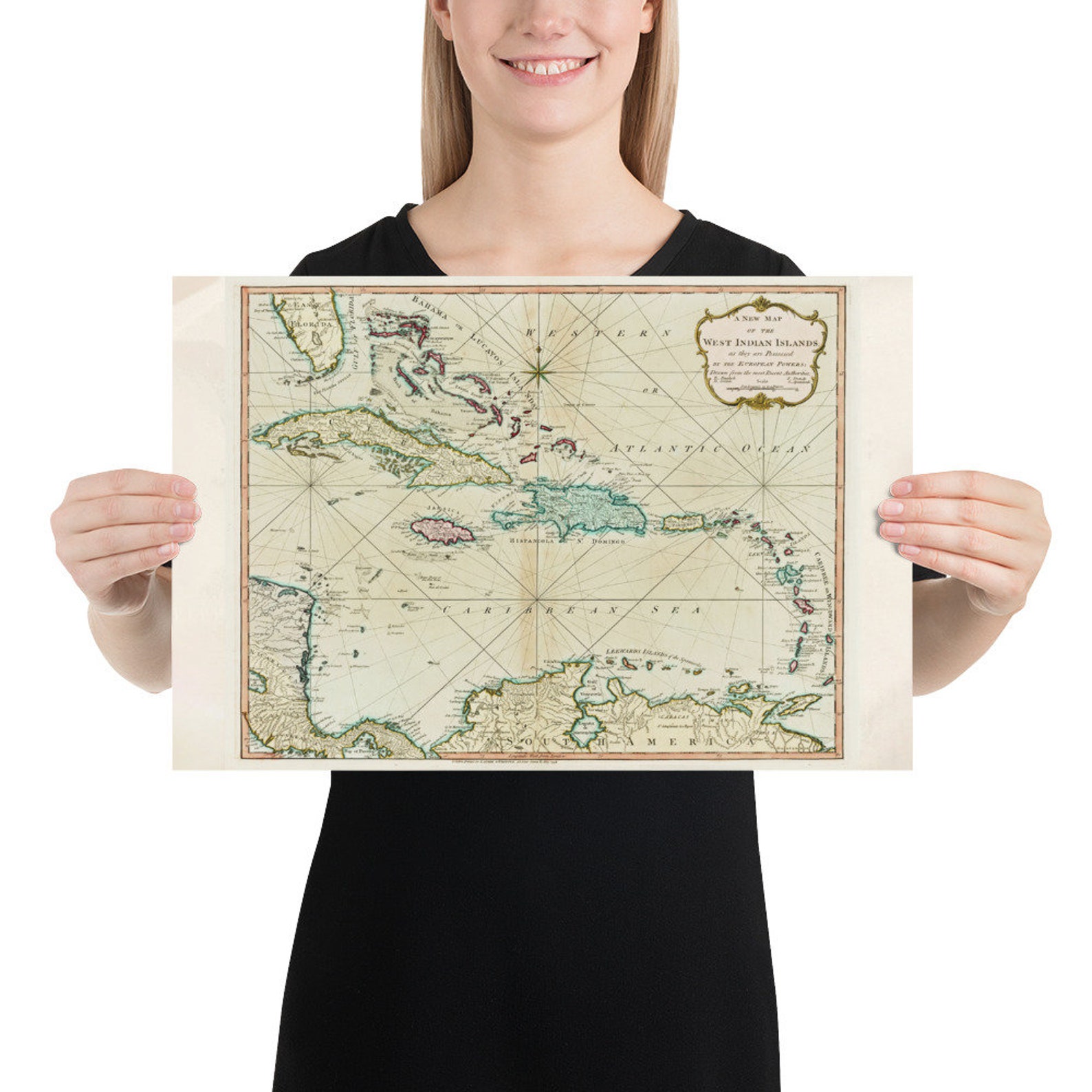 Old Caribbean Islands Map (1795) Vintage West Indies Nautical Chart ...