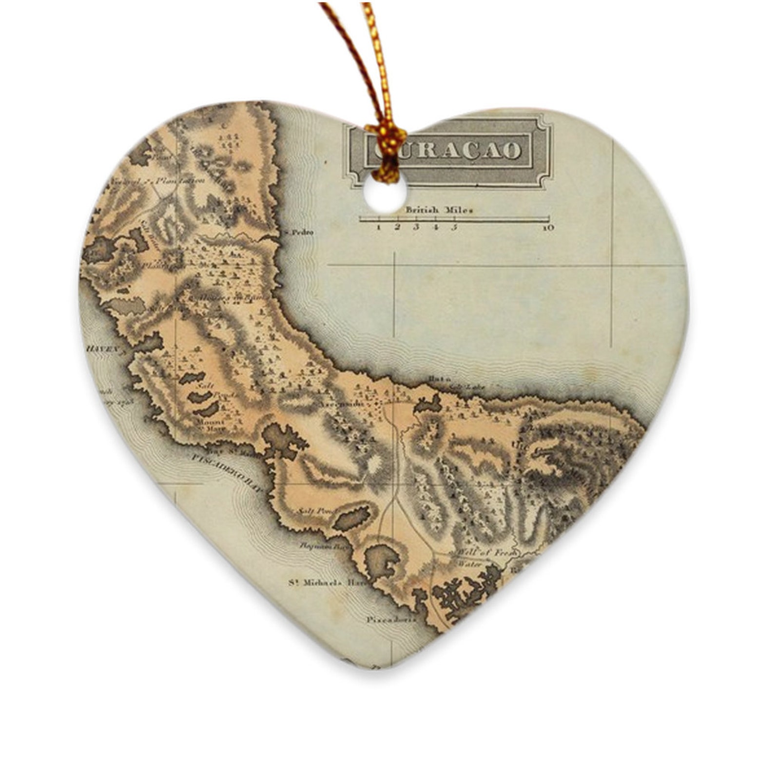Old Curaçao Island Map (1823) Vintage Dutch Caribbean Atlas Ornaments ...