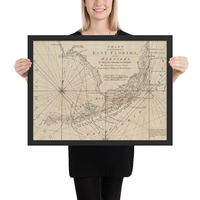 Old Florida Keys Map 1771 Vintage Southern FL Atlas Framed | Etsy