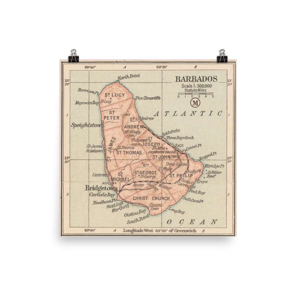 Old Barbados Map 1919 Vintage Barbadian Island Atlas Poster - Etsy
