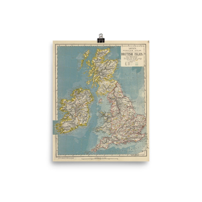 British Isles Map 1883 Old United Kingdom Atlas Poster | Etsy