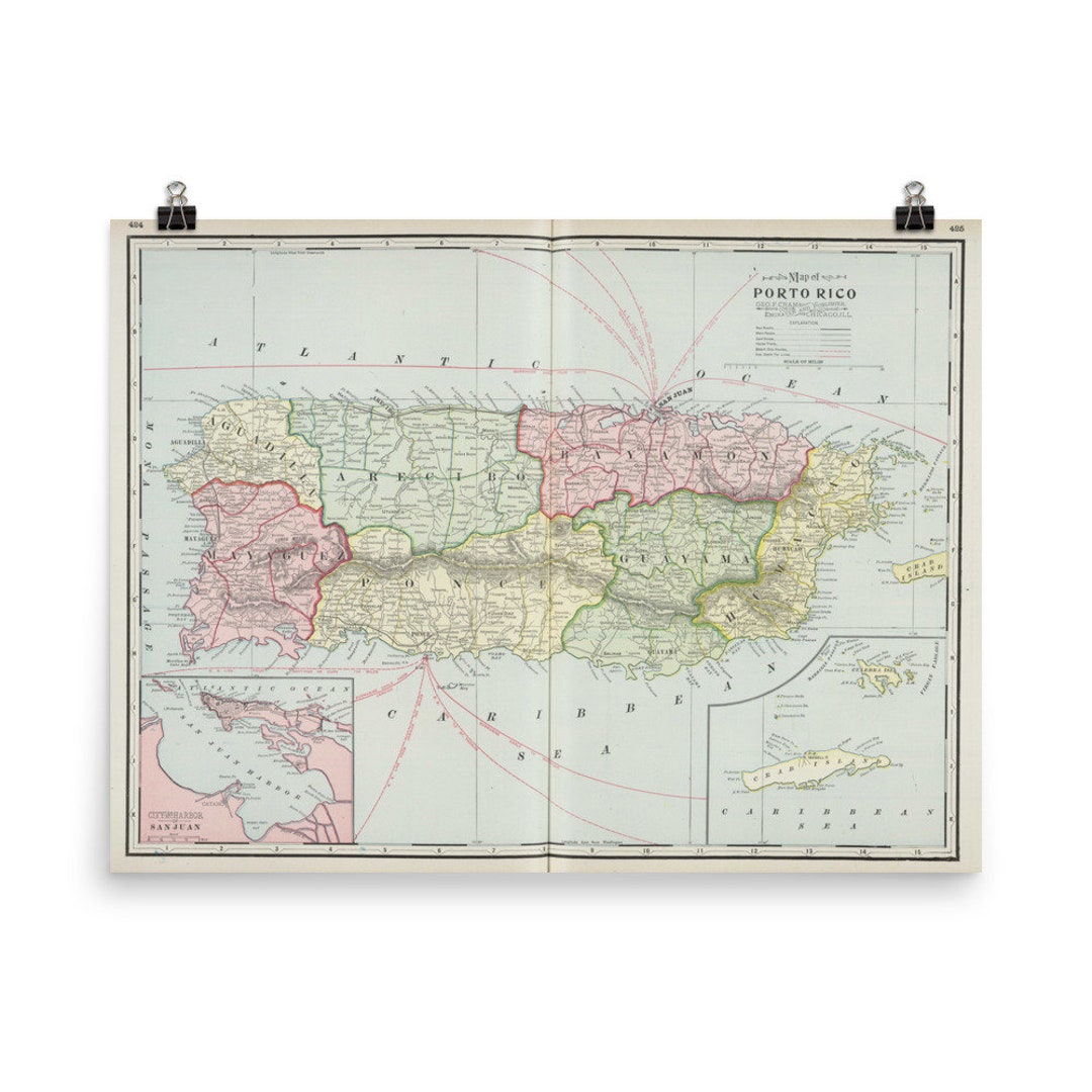 Puerto Rico Vintage Map (1901) Caribbean Travel Atlas Poster - Etsy