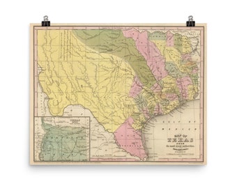 Old Texas Wall Map 1841 Historical Antique Print Poster - Etsy