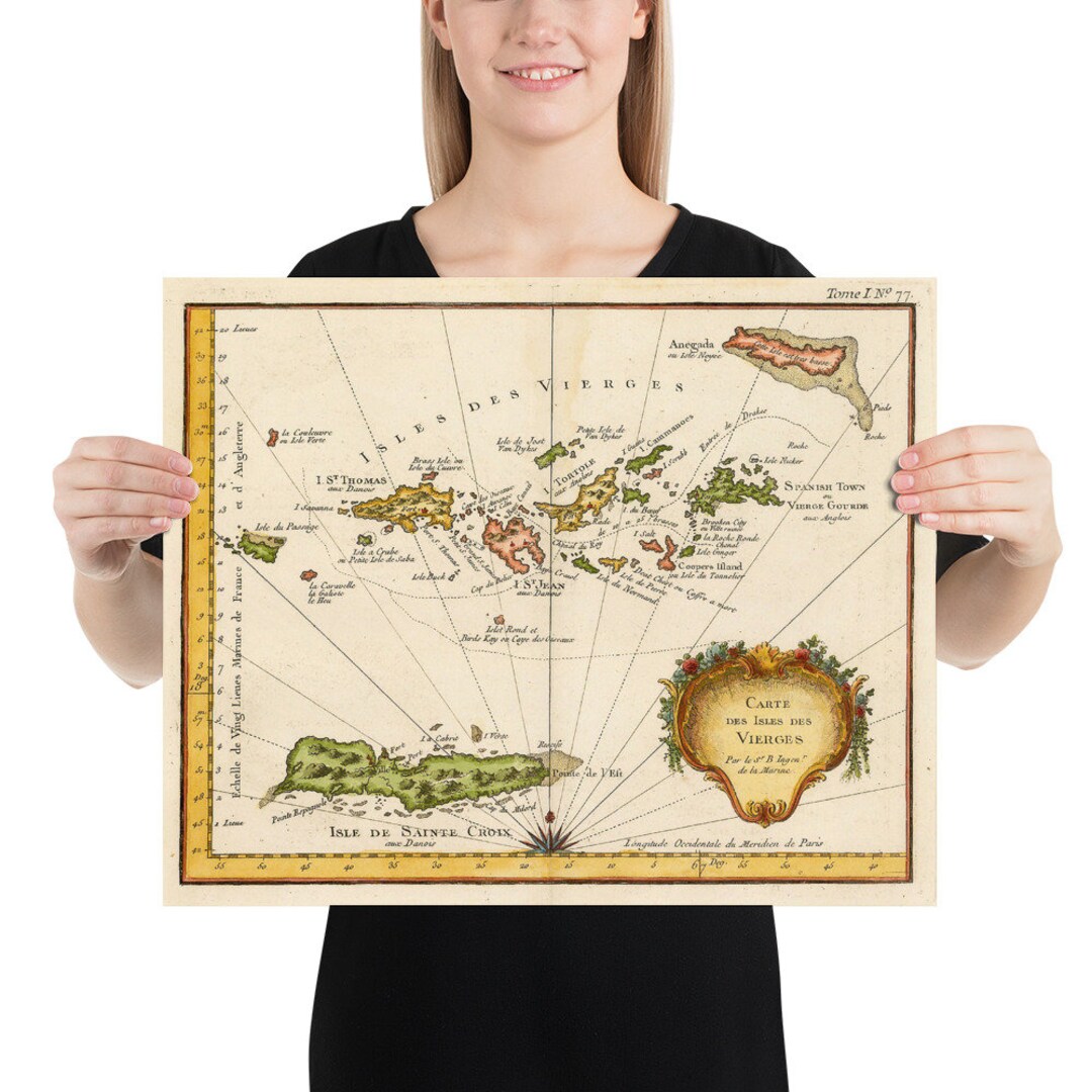 Old Virgin Islands Map (1764) Vintage British & US Caribbean Isles ...