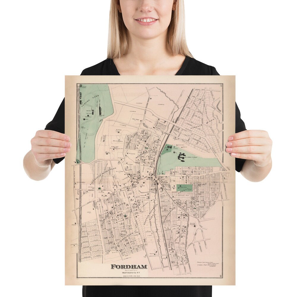 Old Fordham NY Map 1872 Vintage Bronx New York Neighborhood | Etsy