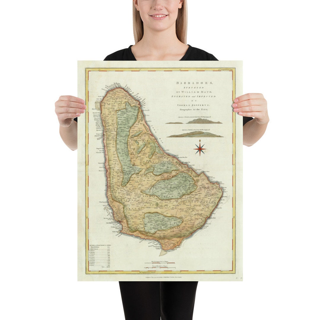 Old Barbados Map (1794) Vintage Bajan Island Atlas Poster - Etsy